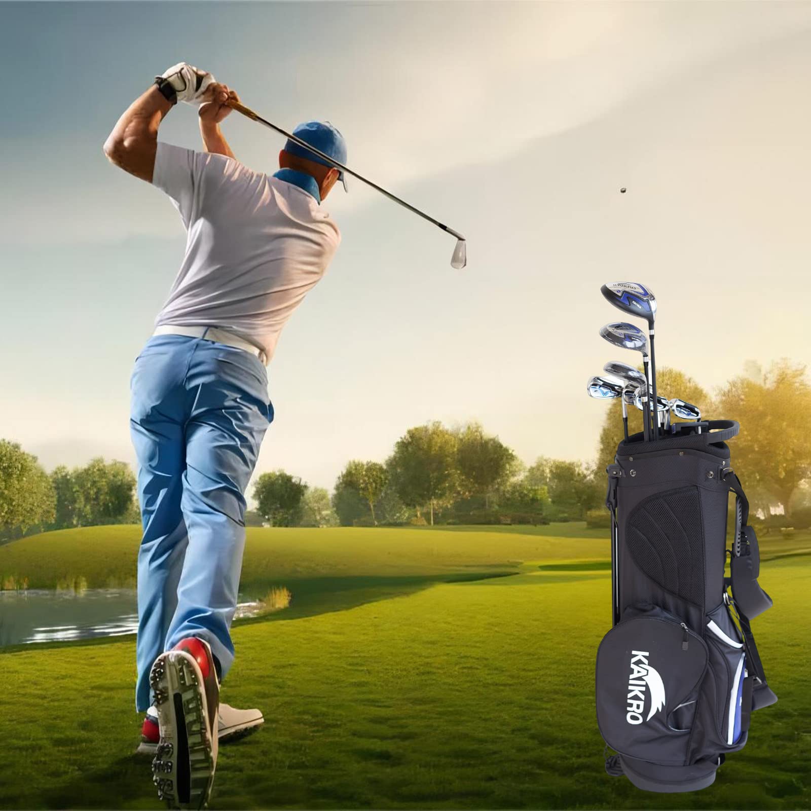 KAIKRO Complete Golf Clubs Set,Men's Golf Clubs Set for Right Hand & Stand Bag,Beginner Set,Lightweight Starter Set (Carbon Fiber)
