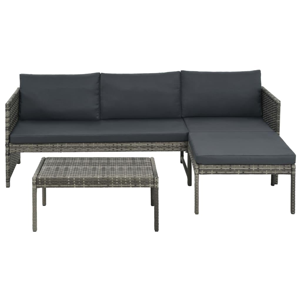FurturHome 3 Piece Garden Lounge Set with Cushions | Outdoor Patio Furniture Sets with Tea Table | PE Rattan Sectional Patio Sofa Set | Patio Sofa Couch Conversation Set | Gray Poly Rattan