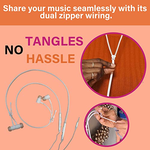Sparkbudz-Two Person Zipper Earphones Built into one. Individual Volume Controls and Microphones. Android Adapter