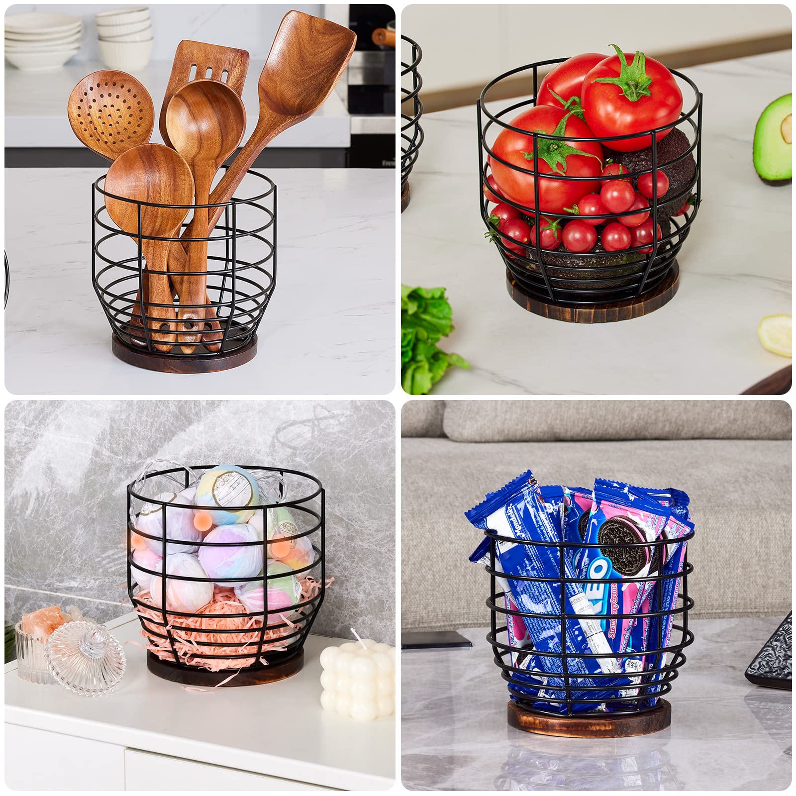 Yangbaga 2pcs Coffee Pod Holder ,Large Capacity Black Wire K cup Holder with Wooden Base,Modern Coffee Basket Coffee Bar Decor for Coffee Station for espresso Pods & Capsules,Fruit Snack Storage