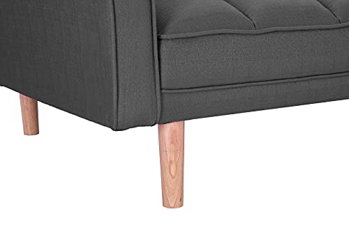 POCIYIHOME Futon Sleeper Sofa Adjustable Back and 2 Pillows, Upholstered Indoor Chaise with Conical Wood Legs, 2-Seater Recliner for Living, Bedroom,Office,Waiting Room, Polyester, Dark Gray