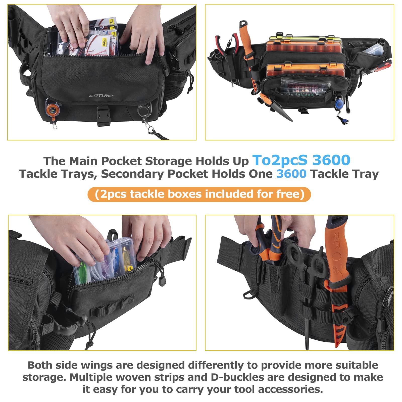 Goture Fishing Tackle Bag, Water-Resistant Fishing Tackle Storage Bag with Padded Shoulder Strap and 2 tackle boxes
