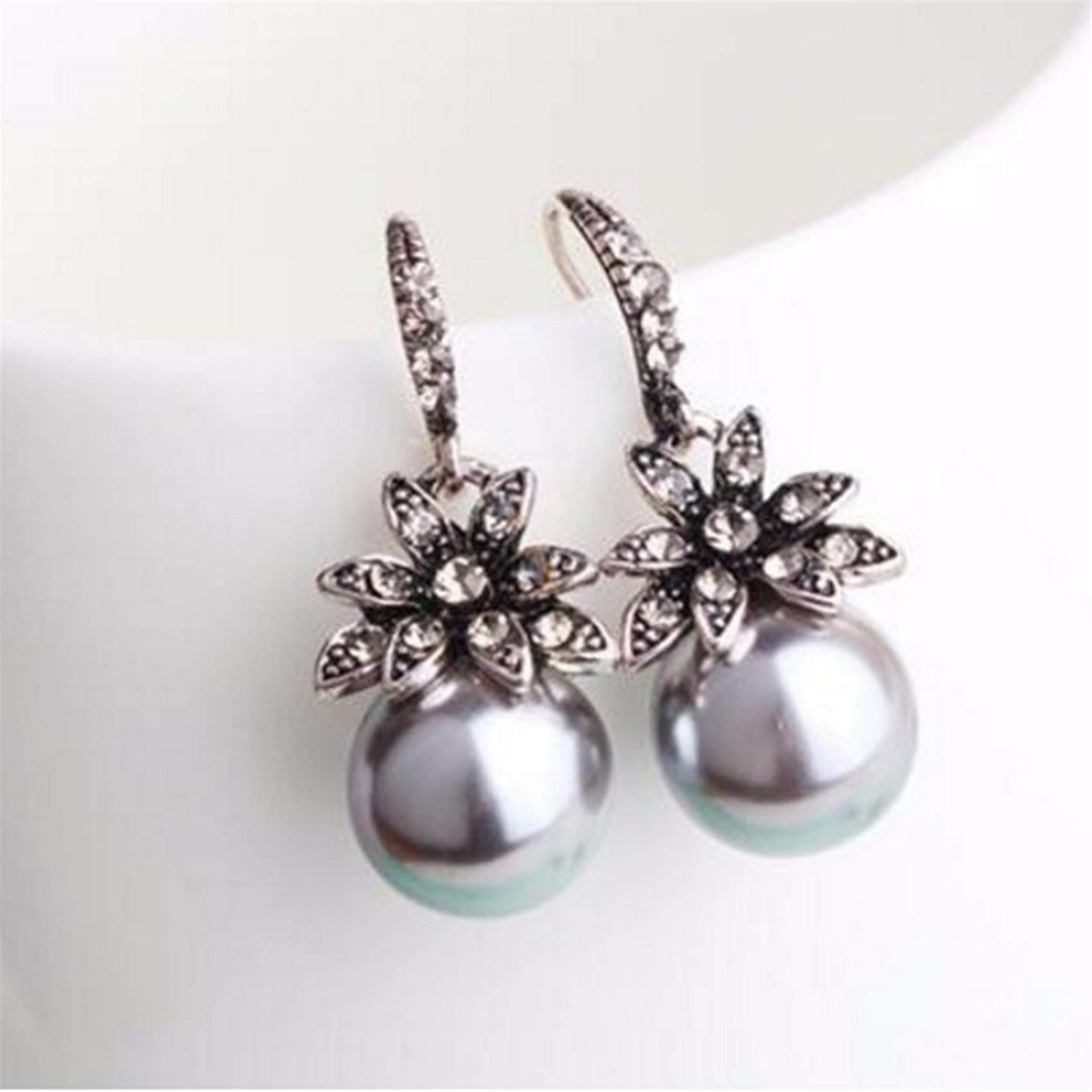 GloryMM Diamonds Pearl Dangle Drop Earrings Vintage Sunflower Earrings Pearl Hook Earrings Jewelry for Women,Grey Gray As the description
