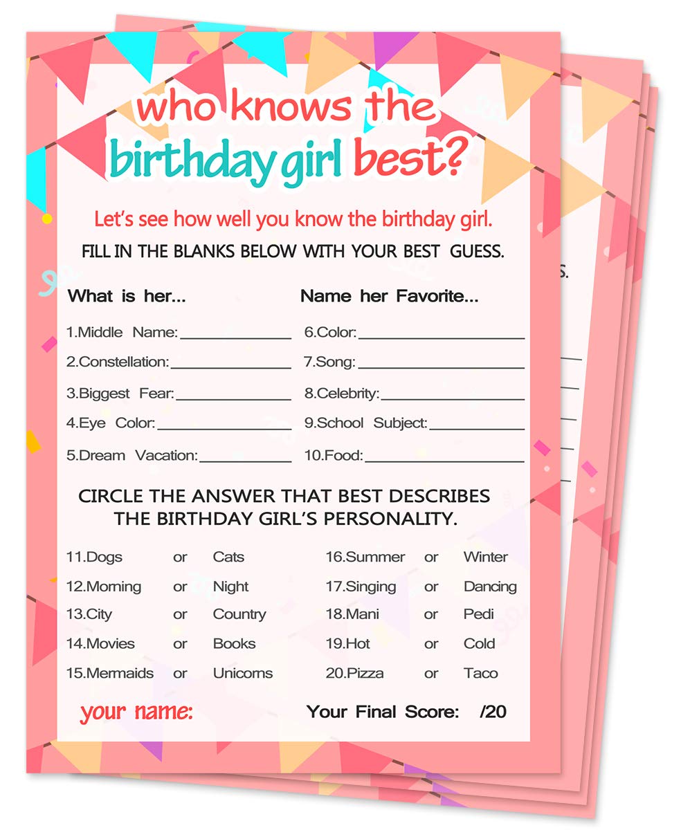 Yangmics Direct Who Knows The Birthday Girl Best, Birthday Girl Games - 20 Game Cards