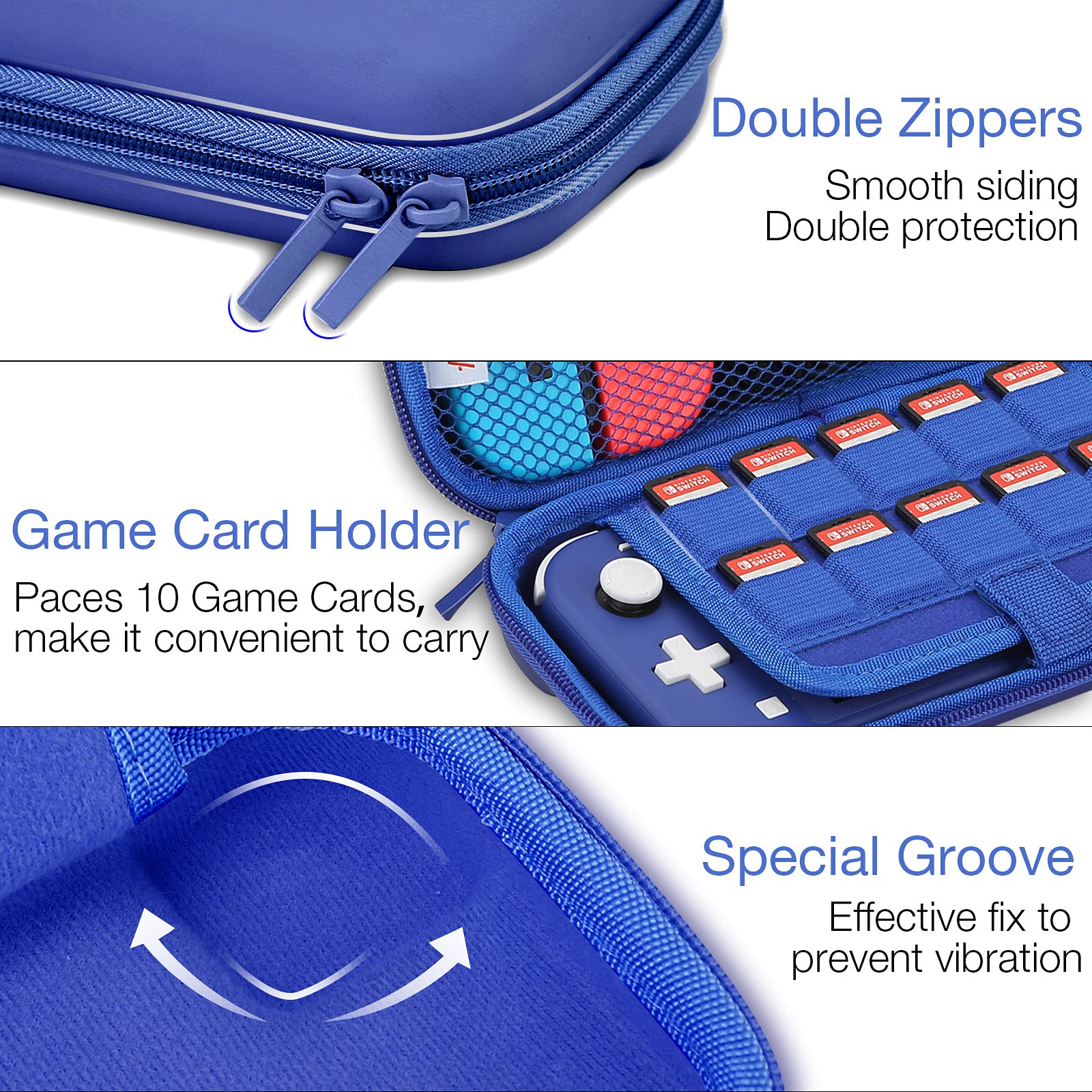 HEYSTOP Carrying Case Compatible with Nintendo Switch Lite ,Portable Protective Case for Switch Lite with Storage for Nintendo Switch Lite Console and Accessories(Blue)