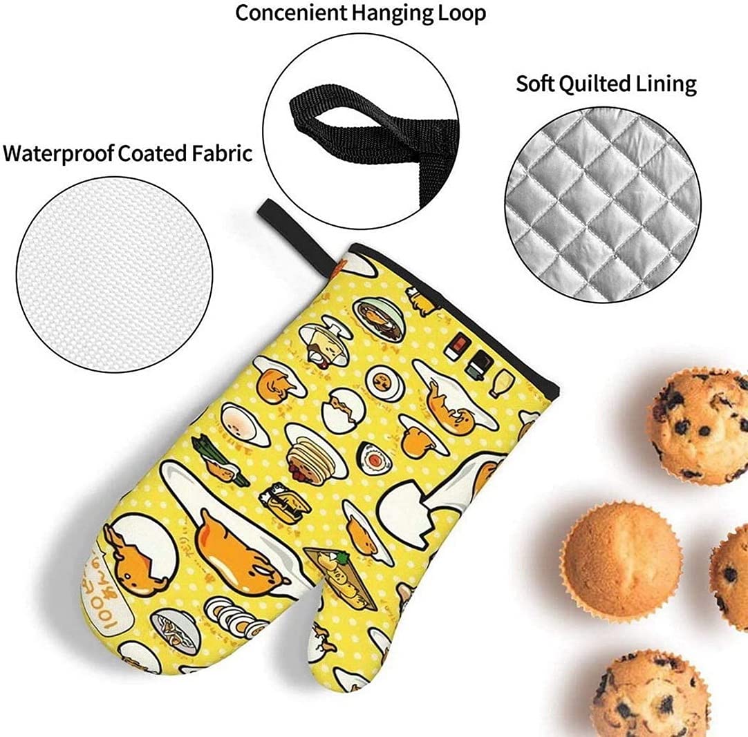 JKKL Gudetama Pattern,3pcs Oven Mitts and Pot Holders for Kitchen,Cooking,Baking,Grilling,BBQ