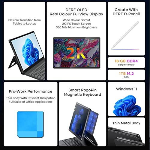 HD Tablet, Gaming Tablet 2K IPS Display 13 Inch Touchscreen 2.0GHz CPU Dual Camera with Stylus for Travel (US Plug)