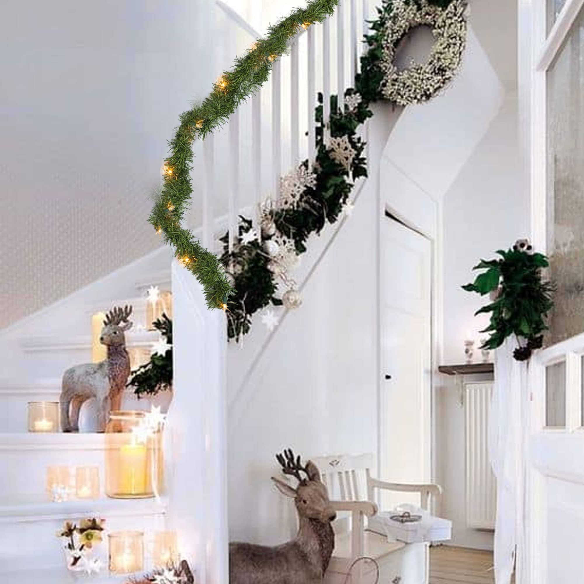 FUNPENY Christmas Decoration 15 FT Prelit Artificial Christmas Garland with 35L Mini String lights for Home Wedding Fireplace Party Christmas