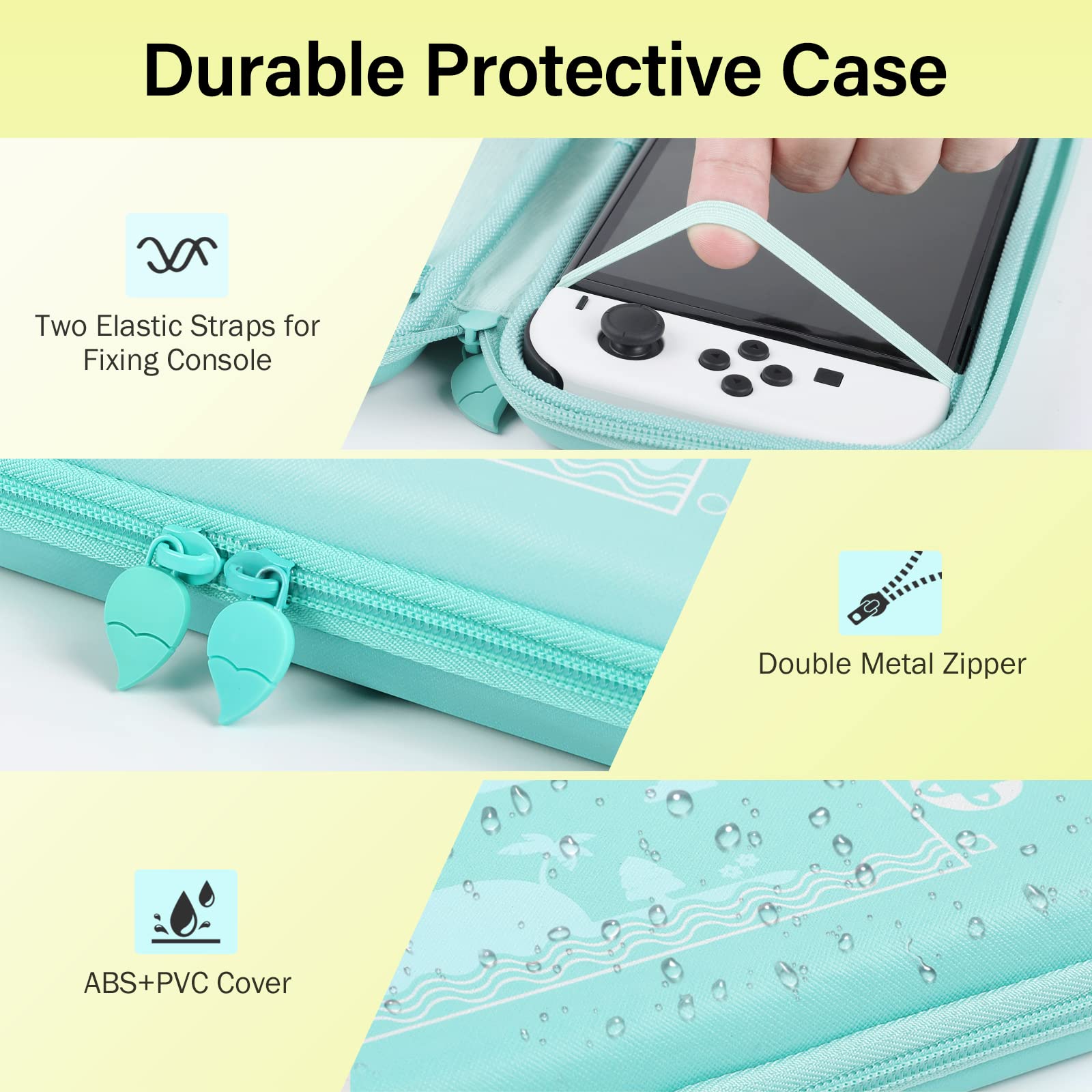 Hontom Carrying Case for Nintendo Switch and New Switch OLED Console,Protector Bag for Animal Crossing, Protective Storage Case for Girls with 10 Game Cards Slots, Two Grips, Switch Accessories