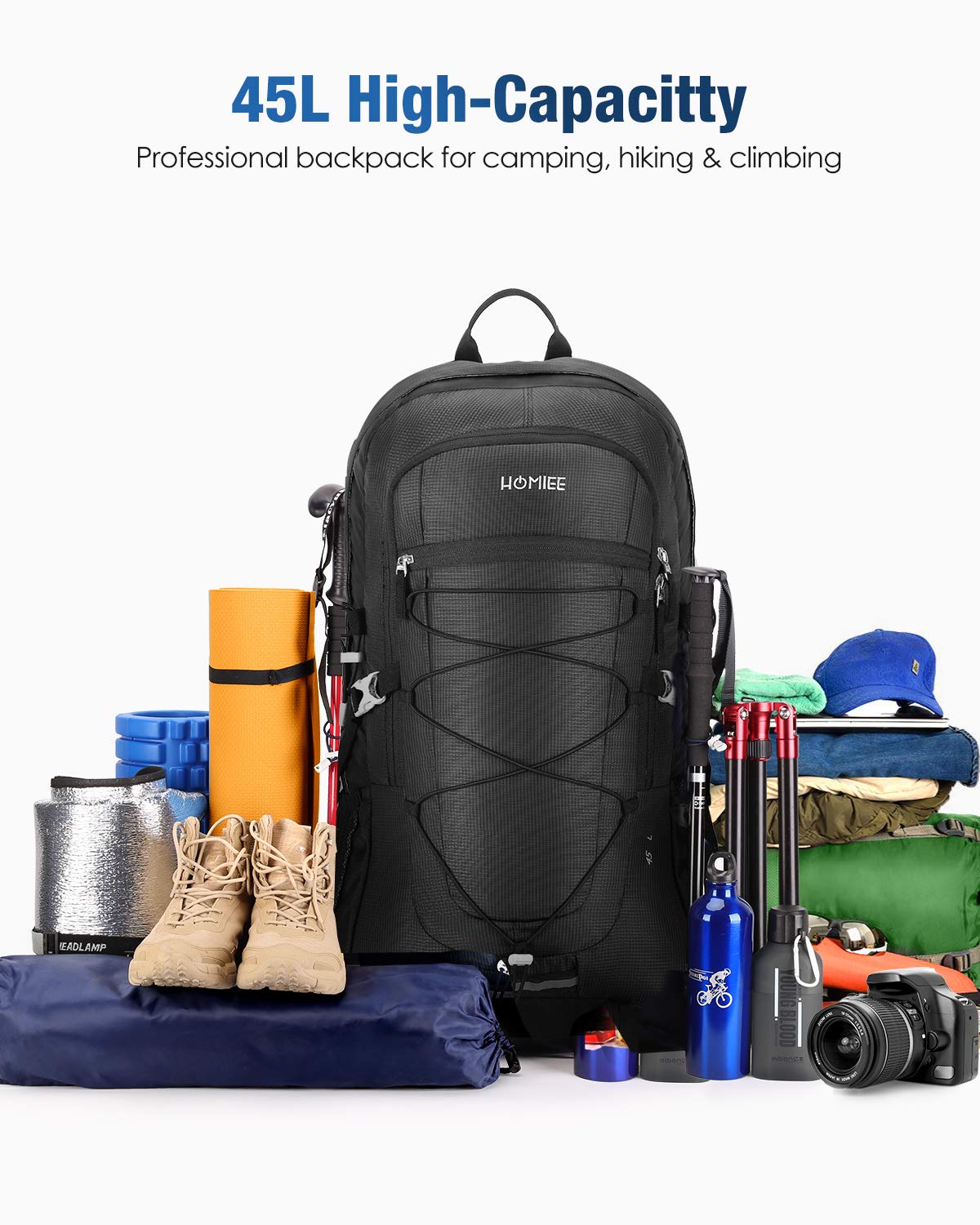 HOMIEE 45L Hiking Backpack Lightweight Travel Backpack Outdoor Camping Daypack for Men Women