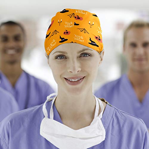 Gourd-Shaped Working Caps with Upgrade Sweatband Adjustable Hats Working Cap with Button Halloween Pumpkin & Hat-01 Unisex Head Cover