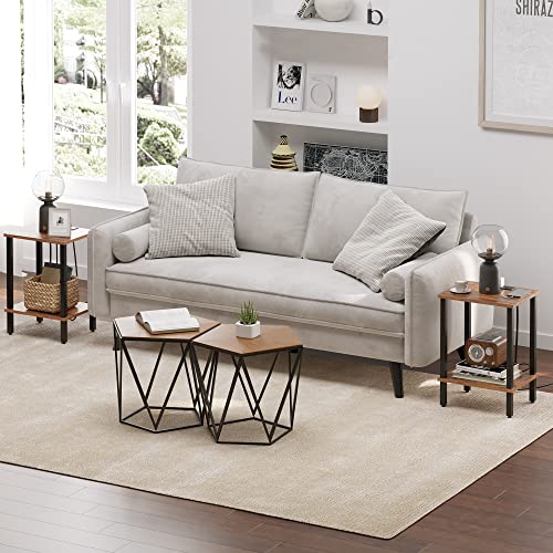 TUTOTAK End Table with Charging Station, Side Table with USB Ports and Outlets, Nightstand, 2-Tier Storage Shelf, Sofa Table for Small Space, 1 Package(2PCS) TB01BB041