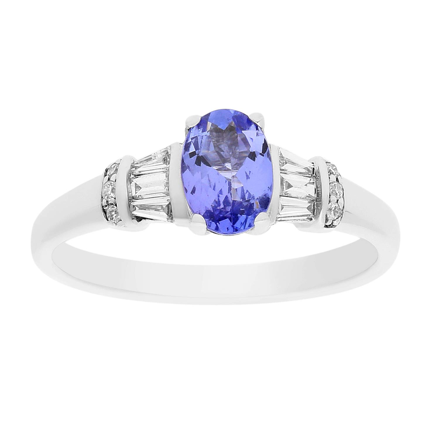 Gin & Grace 10K White Gold Natural Diamond (I1,I2) Genuine Tanzanite (Size 7) Statement Propose Promise Ring for Women