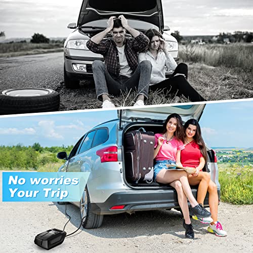 Tire Inflator Portable Air Compressor 12V DC Car Air Pump with Digital Display, LED Light, Auto Shut Off Function, Set of Nozzle Adaptors for Car, Motorcycle, Bicycle, Ball (Black)