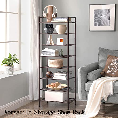 SONGMICS 4-Tier Shoe Rack and 8-Tier Storage Rack Bundle, Shoe Organizer, Sturdy Narrow Shoe Shelf, Adjustable Feet, Vertical Shoes Rack Tower for Entryway, Bronze ULMR067A01 and ULMR028A01