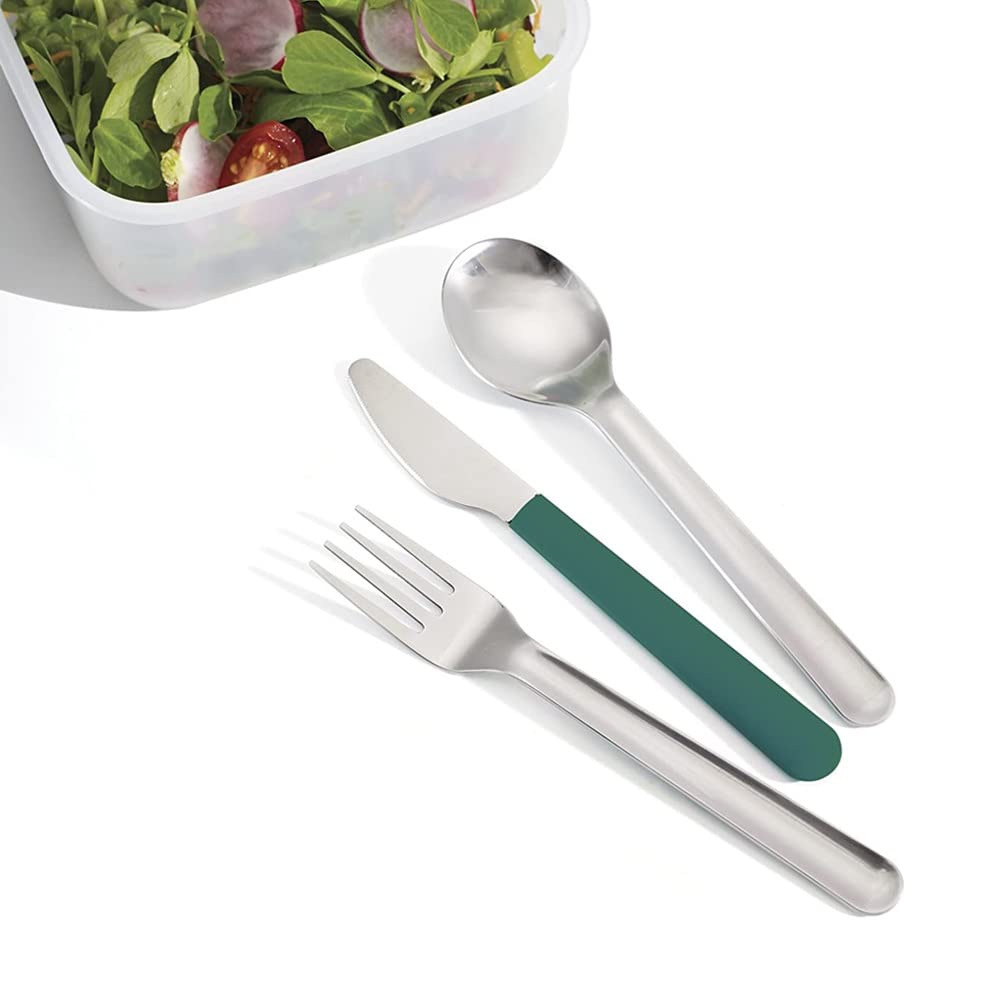 Joseph Portable Camping Flatware Set Including Knife Fork Spoons Reusable Utensils Stainless Steel Travel Flatware Kit with Silicone Case (Teal) (JOS-01)