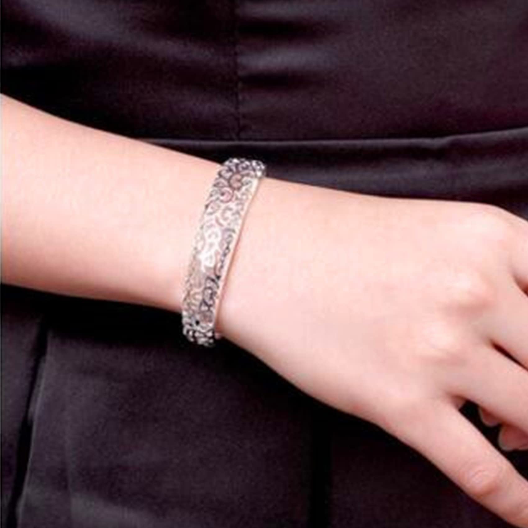 Generic ploon Hollow Open Bangle Bracelet Jewelry Stainless Steel Cuff Charm for Women, Silver