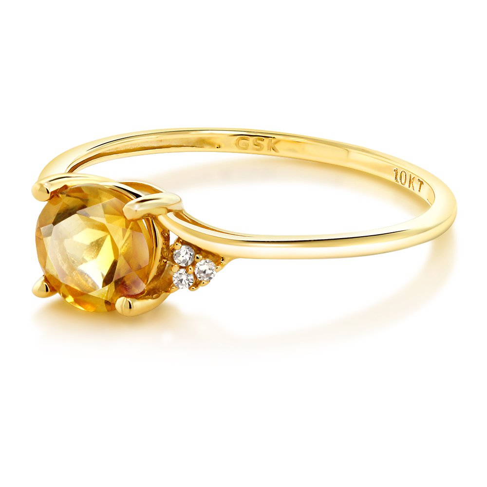 Gem Stone King 10K Yellow Gold Yellow Citrine and Diamond Accent Engagement Ring For Women (0.75 Cttw, Gemstone Birthstone, Available in size 5, 6, 7, 8, 9)