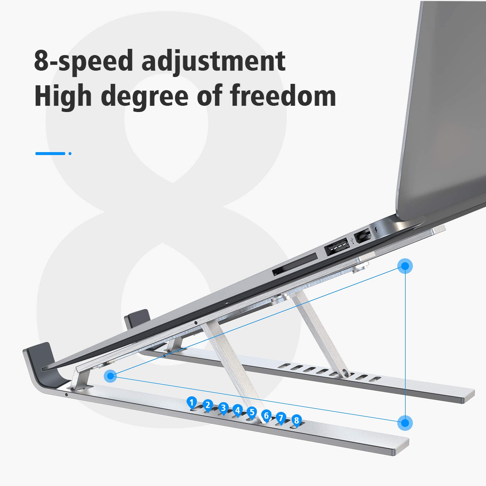 Gshine Laptop Stand, Ergonomic Aluminum Laptop Computer Stand, Foldable Computer Riser, Laptop Riser Notebook Holder, Compatible with MacBook Air Pro, Dell XPS, Lenovo 10-15.6" Laptops β Silver