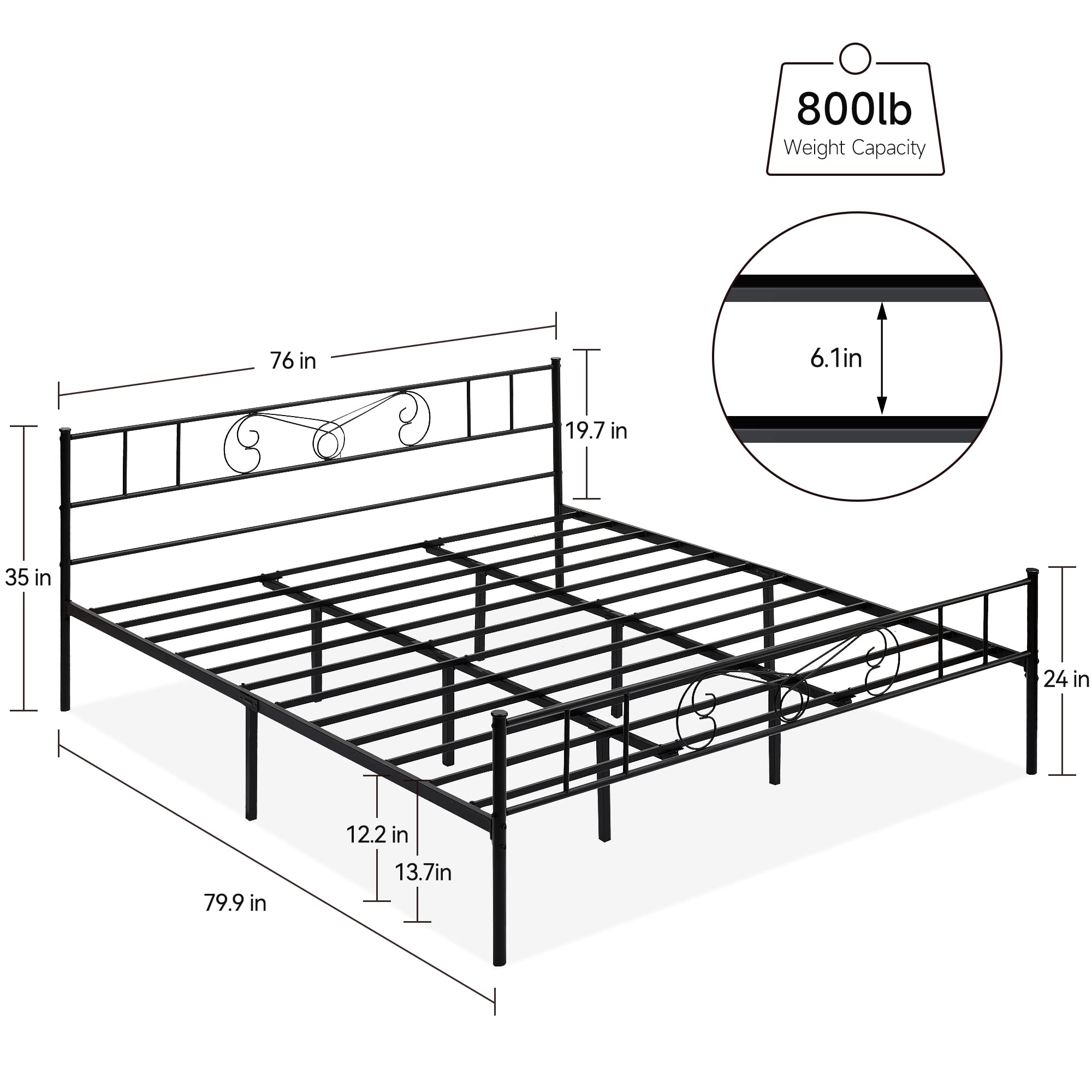 GAOMON King Size Sturdy Modern Stylish Iron Bed Frame with Headboard and Footboard Metal Platform Bed - Simple Assembly, No Box Spring Needed, Under Bed Storage