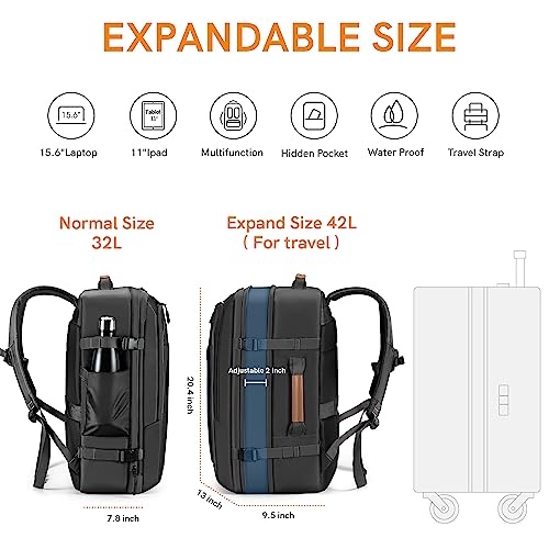 VGOAL Carry On Backpack Flight Approved - 40L Travel Backpacks Daypack Luggage Backpack, Expandable Suitcase Weekender Backpack with Toiletry Bag Fits Up To 17.3" Laptop For Men&Women