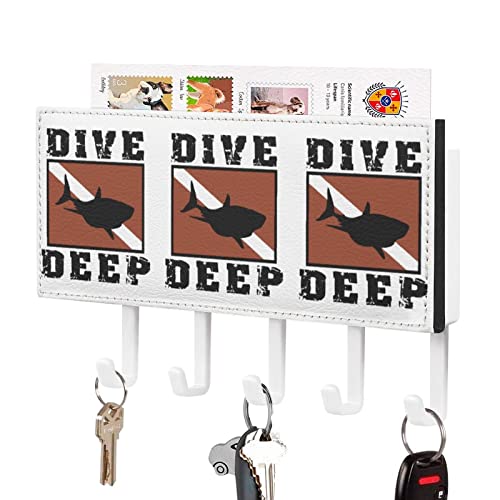 Shark Scuba Flag Dive Deep PU Leather Wall Mounted Key Hook Organizer Hanging Key Holder Decoration