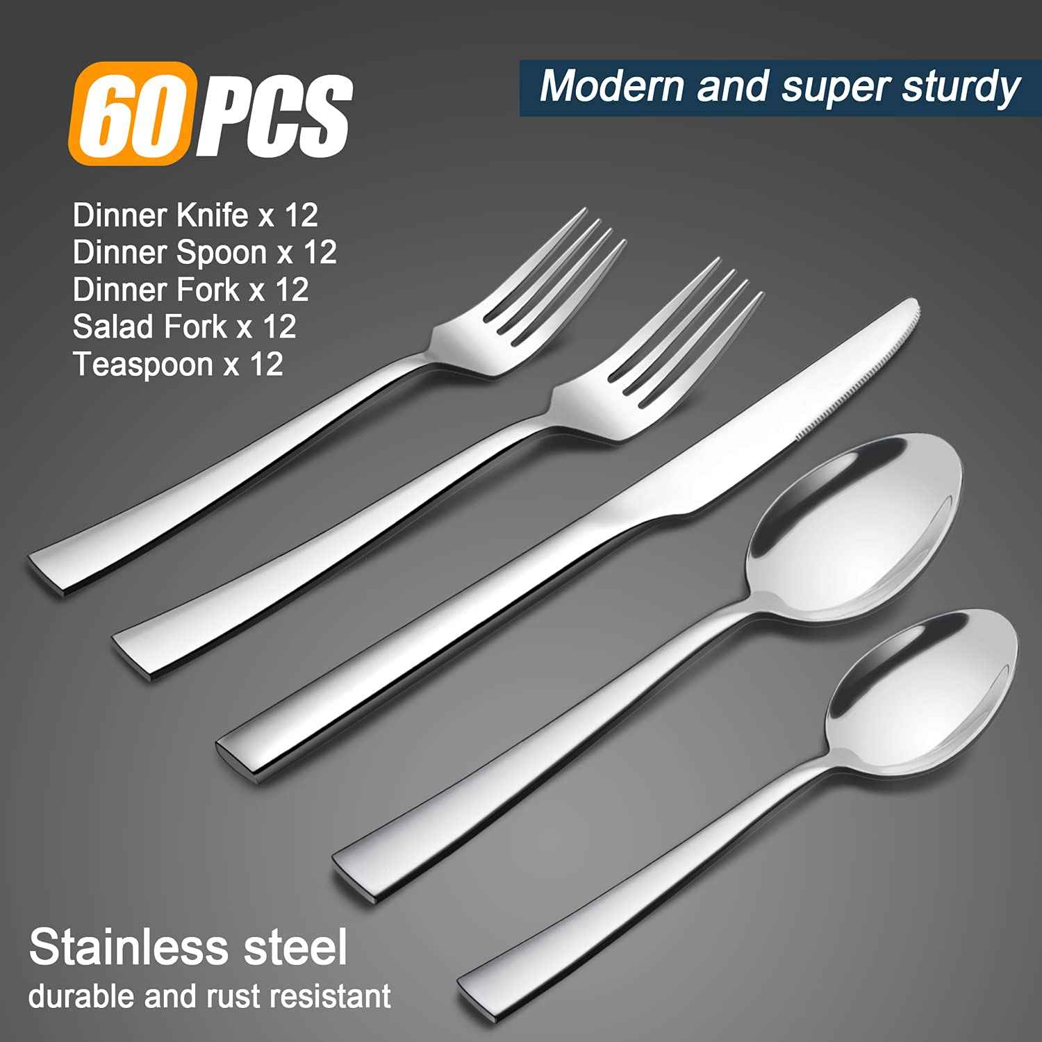 HaWare 65-Piece Heavy Duty Silverware Set with Serving Utensils, Stainless Steel Flatware Cutlery Set for 12, Fancy Tableware Eating Utensils with Thick Handle for Kitchen Restaurant, Dishwasher Safe