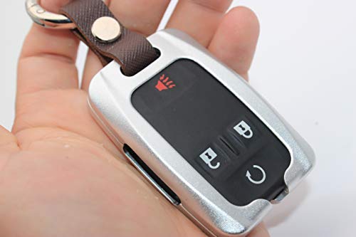 HHYE0129 - Silver Aluminium Alloy Remote Car Key Fob Case 2/3/4/5/6 Button Protector Cover Shell Holder Keychain for Chevrolet/GMC Vehicles