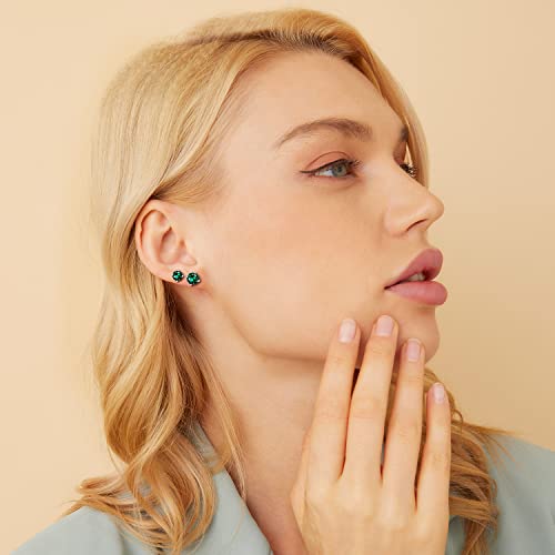 GEMSME 18K White Gold Plated Round Green Sapphire Stud Earrings Pack of 5