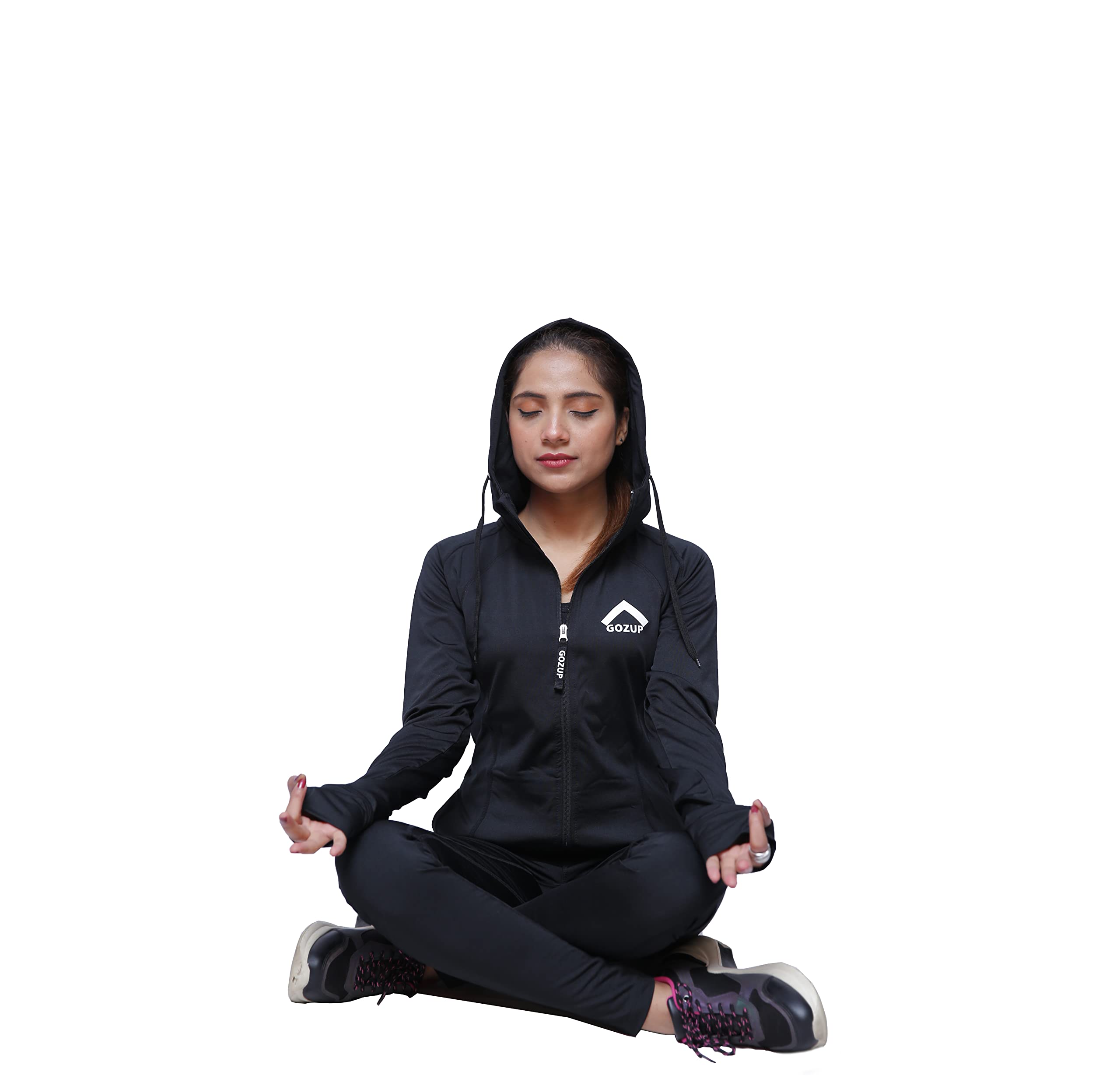 GOZUP Workout Jackets for Women - Full Zip Lightweight Quick Dry Hooded Black
