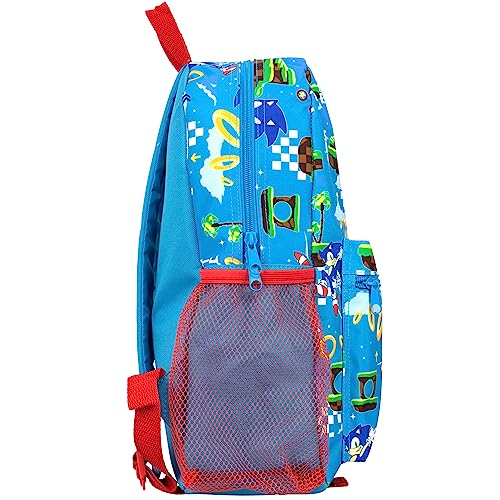 Sonic The Hedgehog Backpack Set | Backpack, Lunchbag, Pencil Case, Water Bottle | Kids Backpack | Blue
