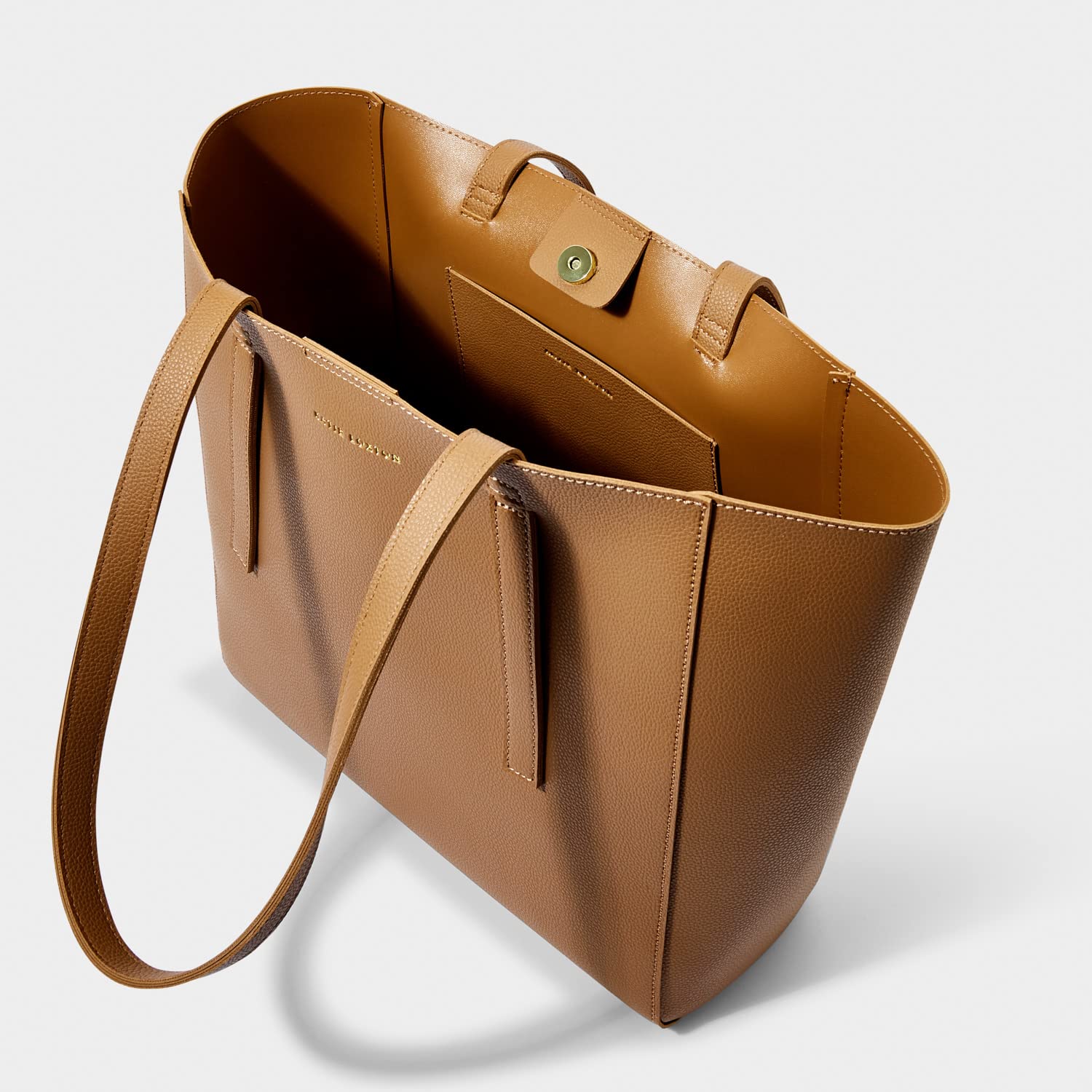 KATIE LOXTON Emmy Womens Medium Vegan Leather Double Shoulder Strap Tote Bag Tan