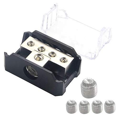 VonSom 4 Way Power Distribution Block, 1x 0/2/4 AWG Gauge in / 4X 4/8/10 Gauge Out Amp Power Distribution Ground Distributor Connecting Block for Car Amplifier Audio Splitter 2 Pack