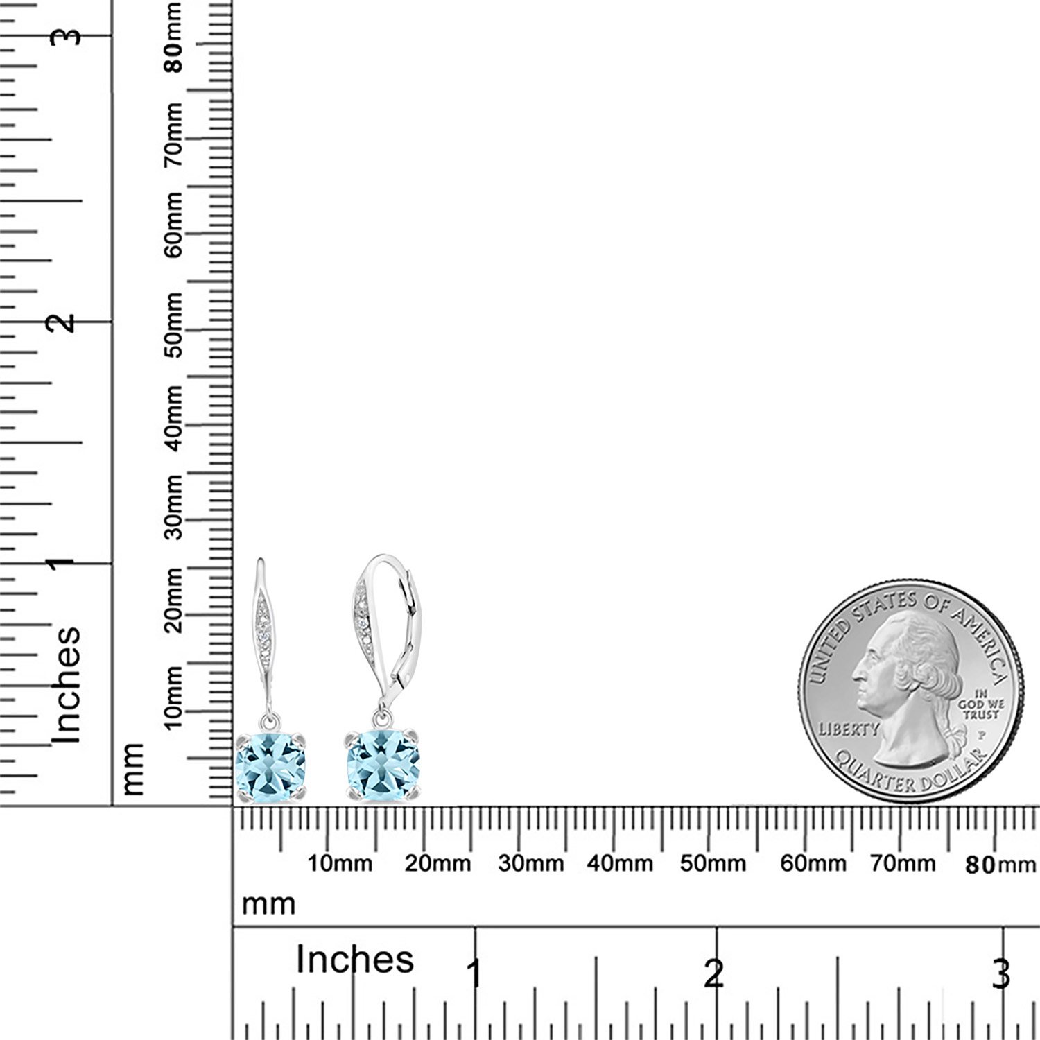Gem Stone King 925 Sterling Silver Sky Blue Topaz and White Diamond Earrings For Women (3.71 Cttw, Gemstone November Birthstone, Cushion 7MM)