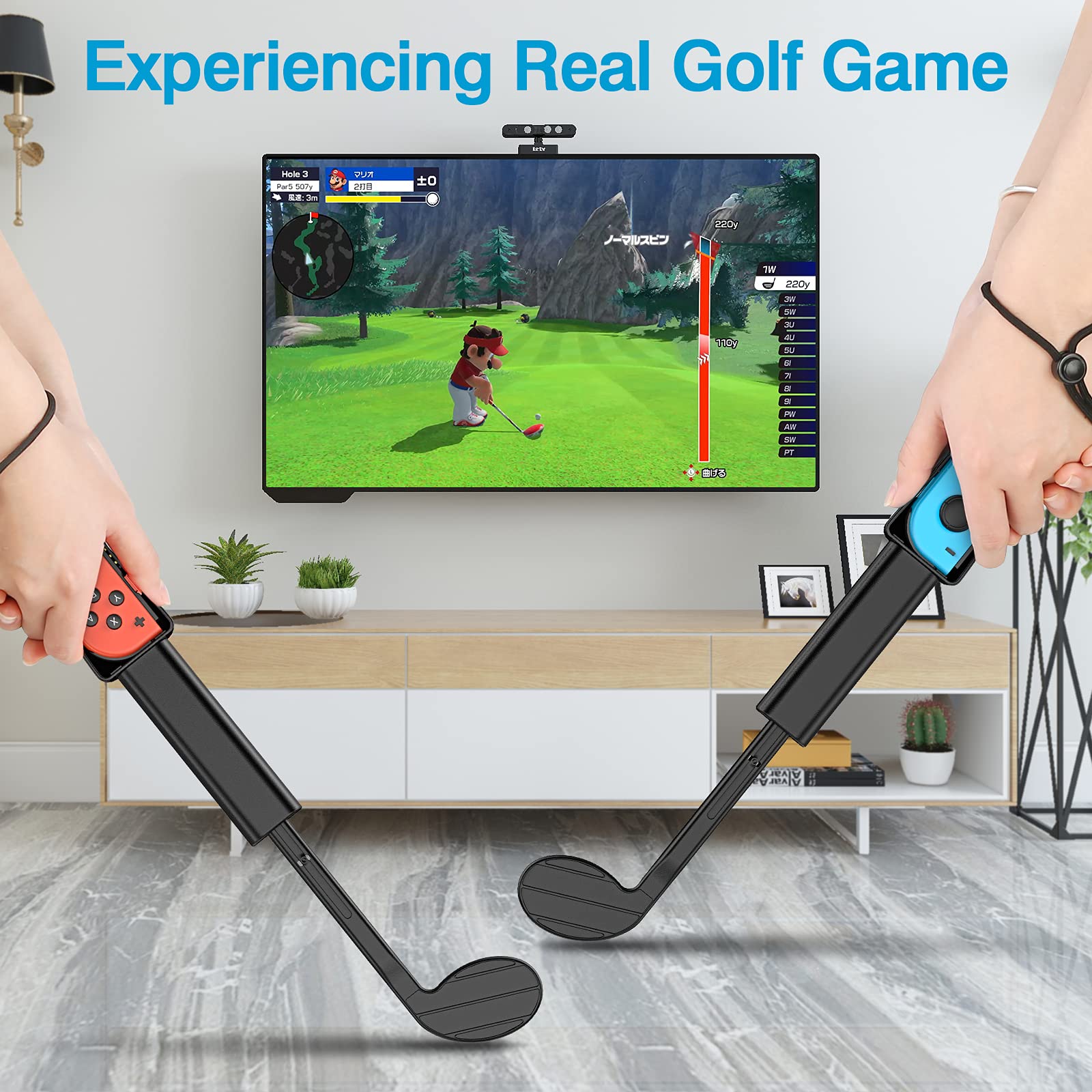 HEYSTOP Switch Mario Golf Club Compatible with Nintendo Switch/Switch OLED Controller Joy-Con, Nintendo Switch/Switch OLED Sports Game Accessories Pack for Mario Golf Super Rush Twin Pack, Black