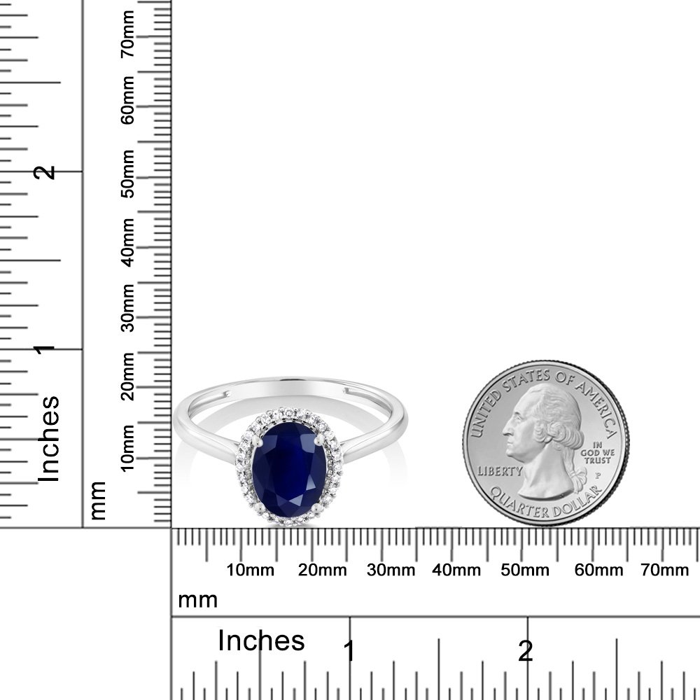 Gem Stone King 10K White Gold 8X6MM Oval Gemstone Birthstone & White Diamond Halo Engagement Ring | Wedding Anniversary Promise White Gold Ring For Women | Size 5,6,7,8,9