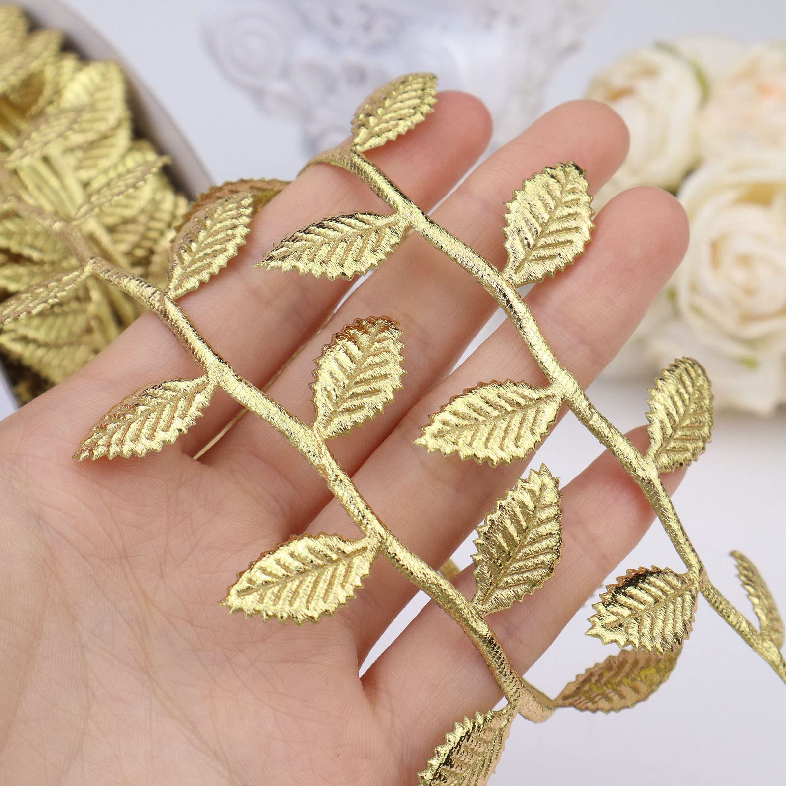 Gold Leaf Ribbon 20Yards Gold Leaves Trim Rope Artificial Leaf Ribbon for Garland Gift Wrapping Party Wedding Home Decorations