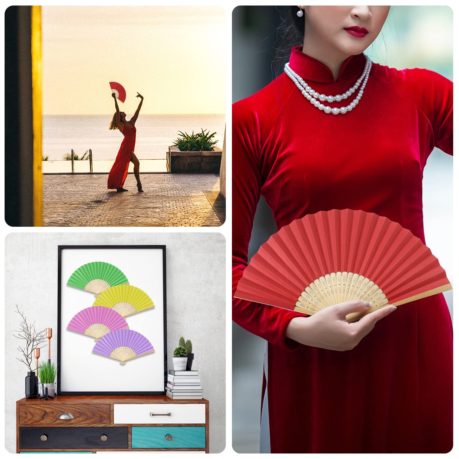 KINBOM 10pcs Folding Hand Fans for Women, Multicolor Folding Fans Hand Fan Foldable Bamboo Elegant Folding Fan with 10 Solid Colors for Daily Use Wedding Dance Party