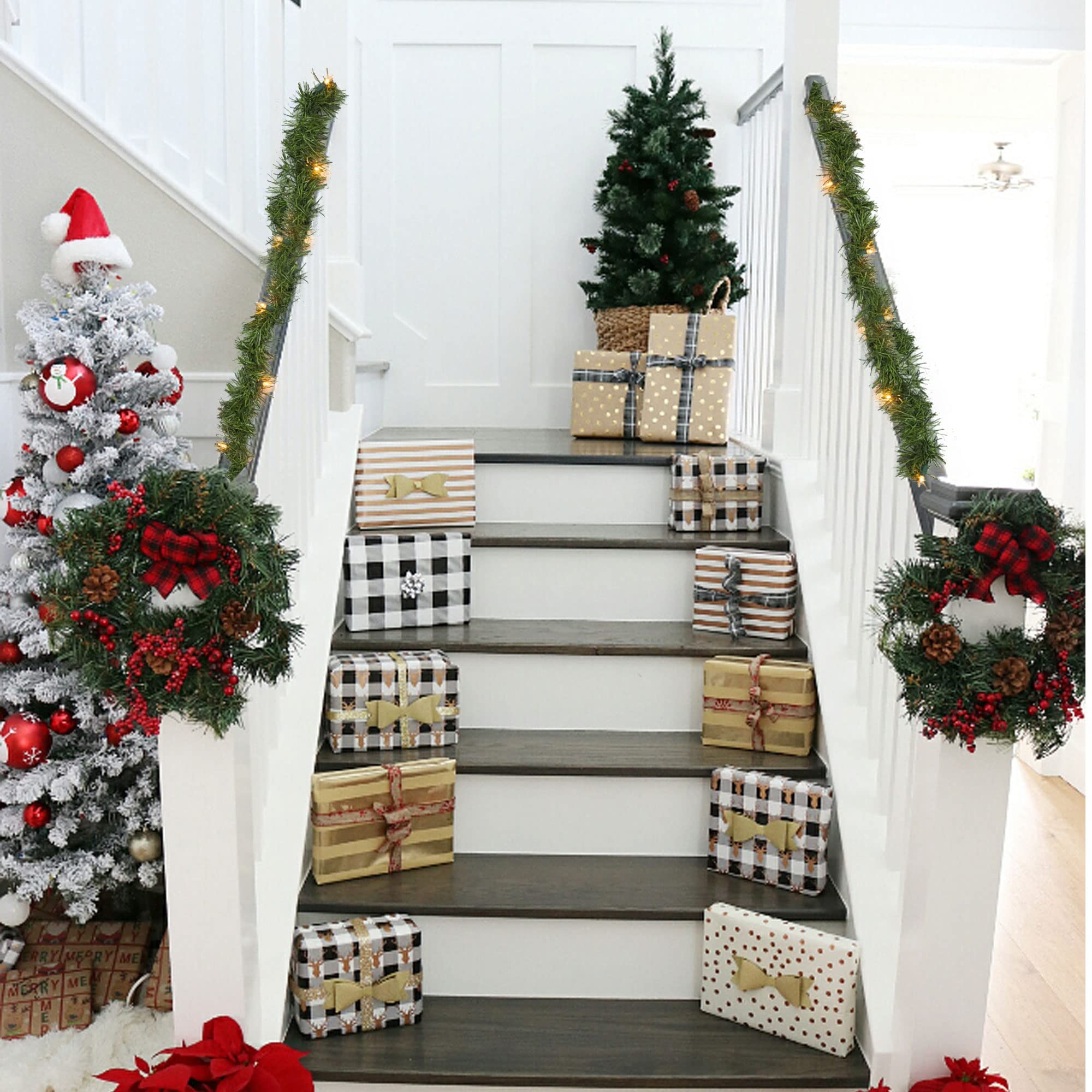 FUNPENY Christmas Decoration 15 FT Prelit Artificial Christmas Garland with 35L Mini String lights for Home Wedding Fireplace Party Christmas