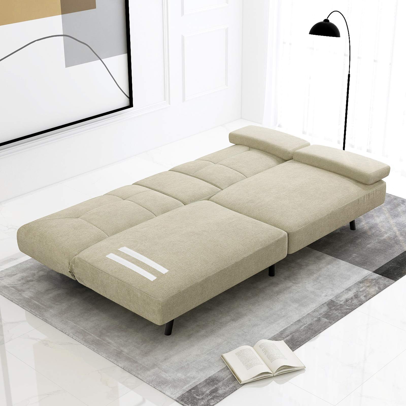 IULULU Sofa Bed, Modern Convertible Futon Sleeper Couch Daybed with 2 Cup Holders, Removable Memory Foam Armrests for Studio, Apartment, Office,Living Room, Sage Grey