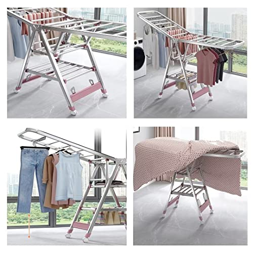 Shenairx Clothes Drying Rack Folding Indoor,Foldable 3-Level Laundry Drying Rack,Free-Standing Drying Rack,with Height-Adjustable Wings,Sock Clips,for Clothes,Sheets,Shoes(180cm)