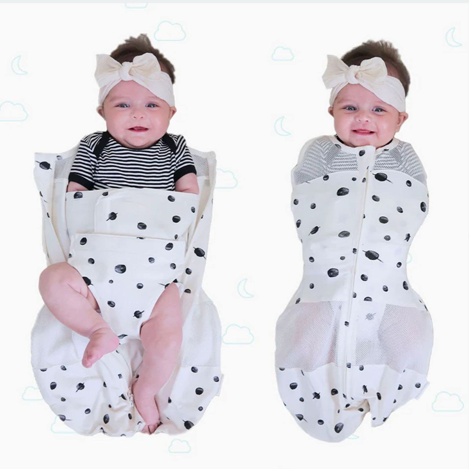 Happiest Baby Sleepea 5-Second Swaddle - 100% Organic Cotton Baby Swaddle Blanket - Doctor Designed Promotes Healthy Hip Development (Ivory Planets, Small)