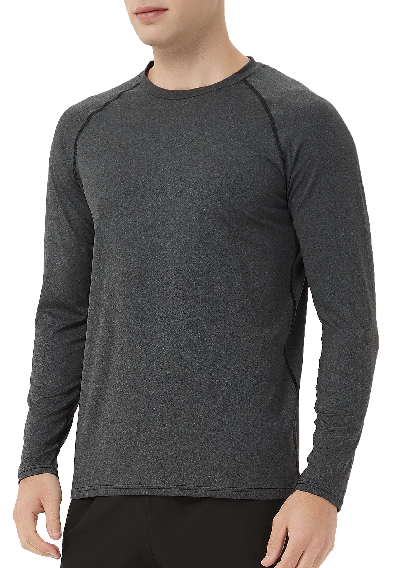 Janmid Men's Long Sleeve Running Shirts Athletic Workout T-Shirts Heather Black XL