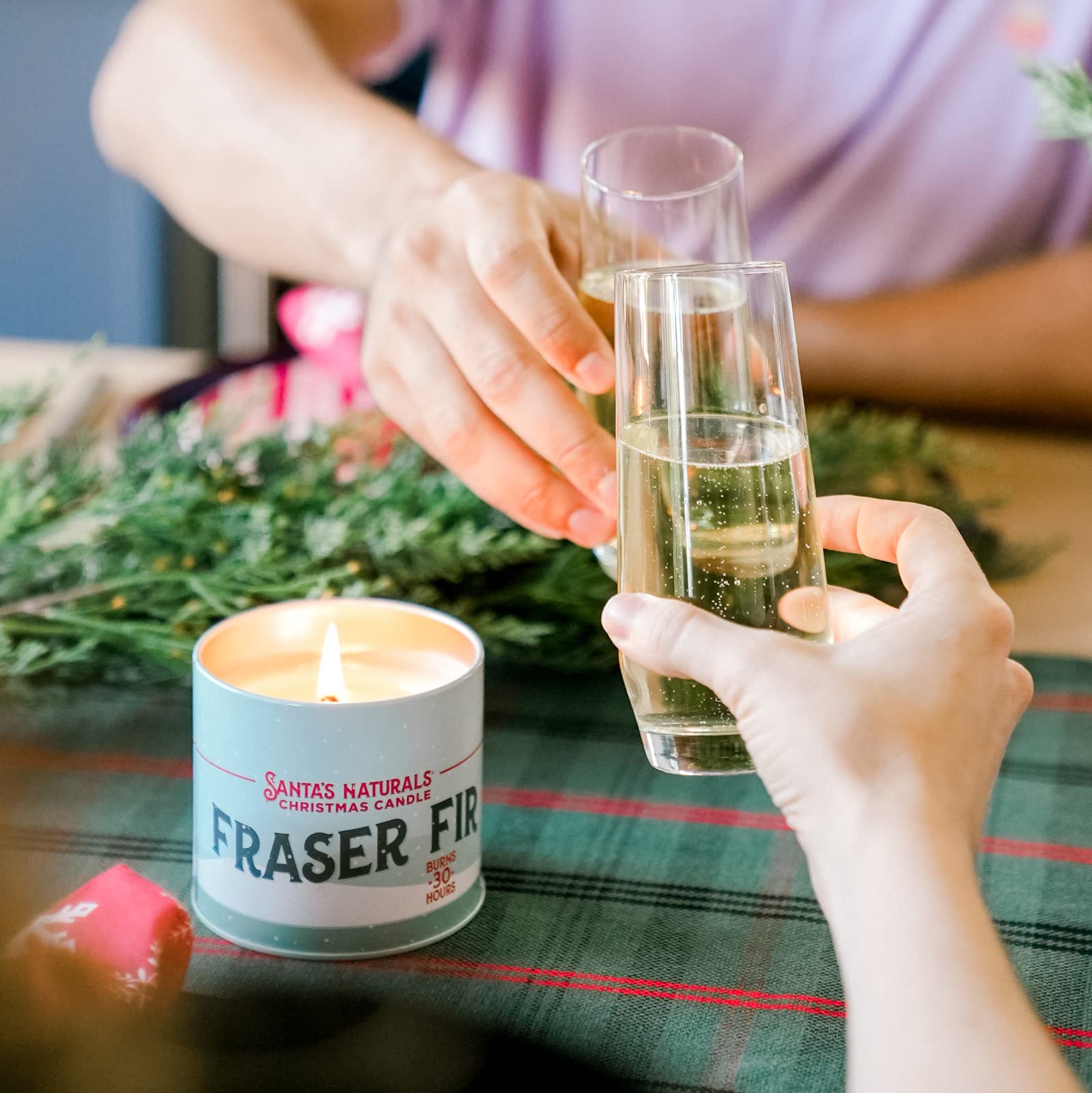 Santa's Naturals Fraser Fir Christmas Tea Light Candles (12 Count) | Authentic Pine Scent | Stocking Stuffers | Each Tea Light Burns 4+ Hours | Made in USA | Soy and Beeswax Blend with Essential Oils