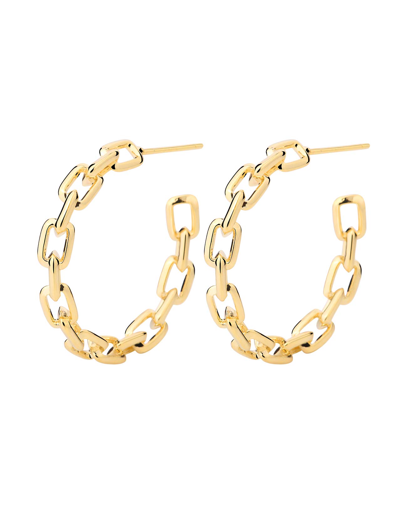 Hoop Earrings for Women - Chain Hoop Earrings in 14k Gold - Link Hoop Stud Earring(Dia.20mm)