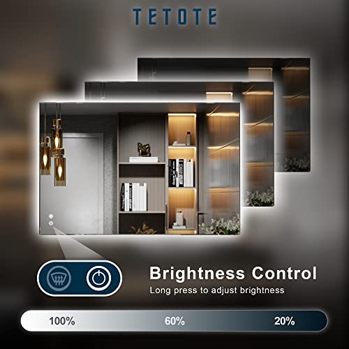 TETOTE 24 x 36 Inch LED Mirror Backlit Bathroom,Anti-Fog Mirror with Light,Dimmable,CRI90+,IP54 Water Proof,Wall Mounted Vanity Lighted Mirror,Horizontal/Vertical