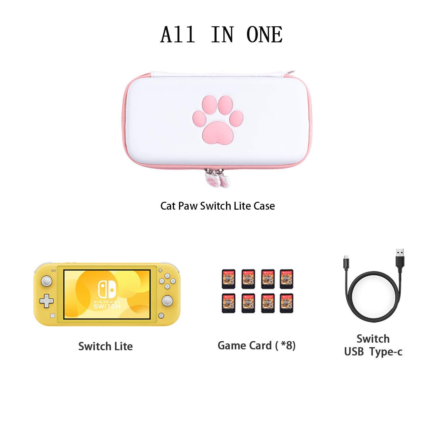 Geekshare Cute Paw Switch Lite Travel Carrying Case Compatible with Nintendo Switch Lite Games Hard Shell Portable Storage Bag for Switch Lite & Game Accessories (for Switch Lite)