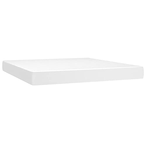 vidaXL Bed Frame, Double Platform Bed with Mattress, Bed Frame Mattress Foundation with Headboard for Bedroom, White California King Faux Leather