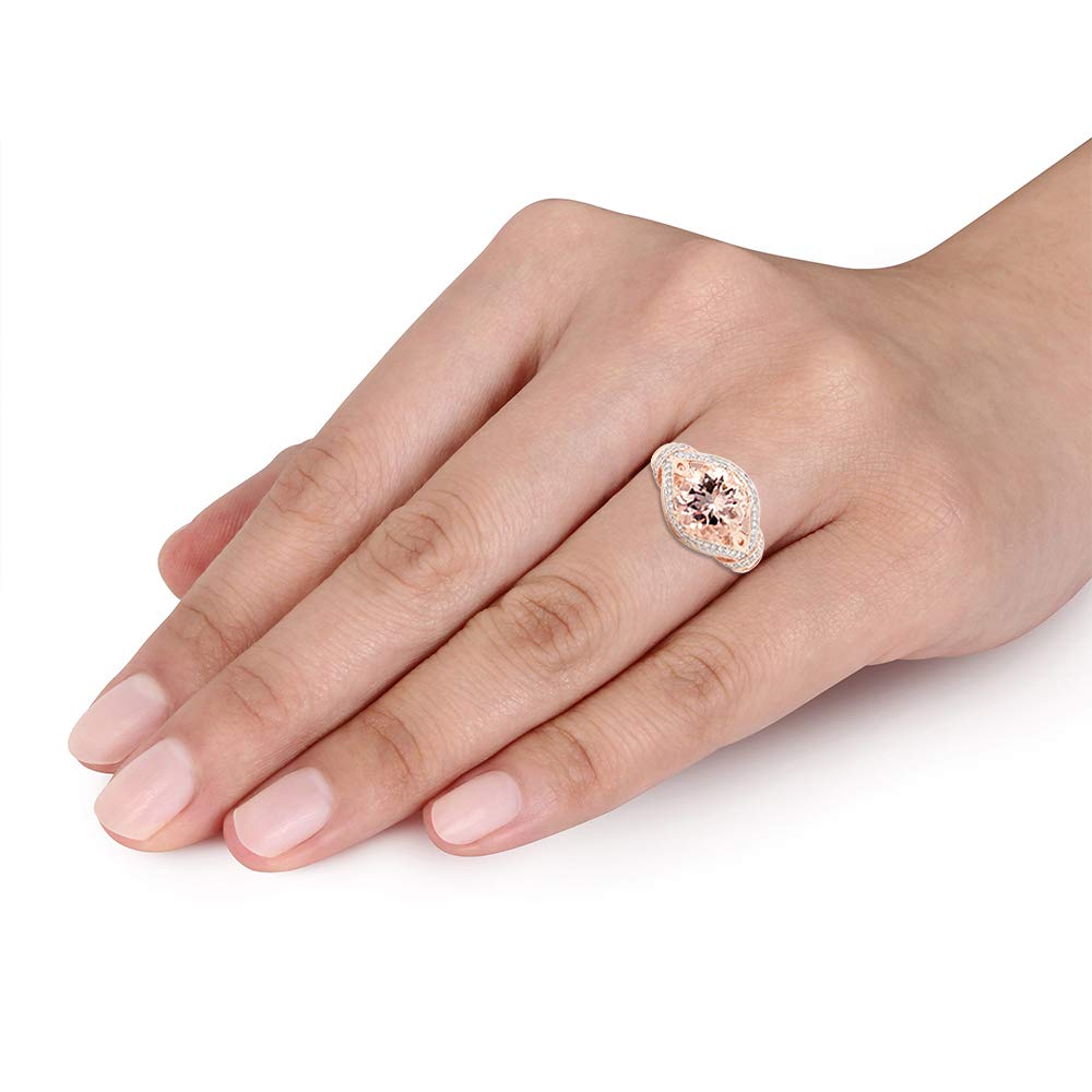 GEMVIO Collection Unique 10MM Peach Morganite Gemstone Ring 18K Rose Gold Engagement Anniversary Bridal Wedding Ring 2.60 Cttw Size-7