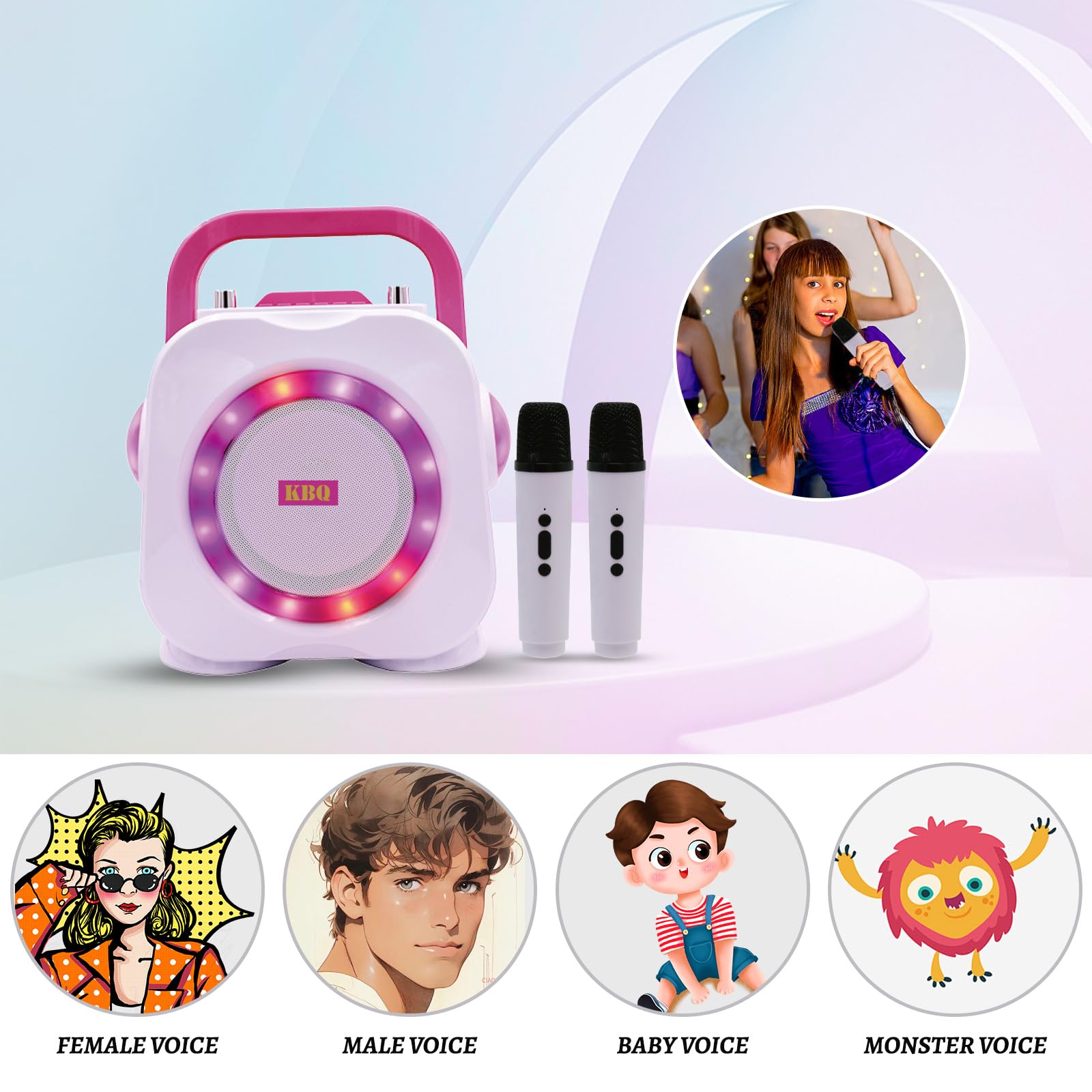 KBQ Kids Karaoke Machine with 2 Microphones, Bluetooth Portable Wireless Karaoke Speaker Player Home Karaoke System for Children and Adults (Blue)